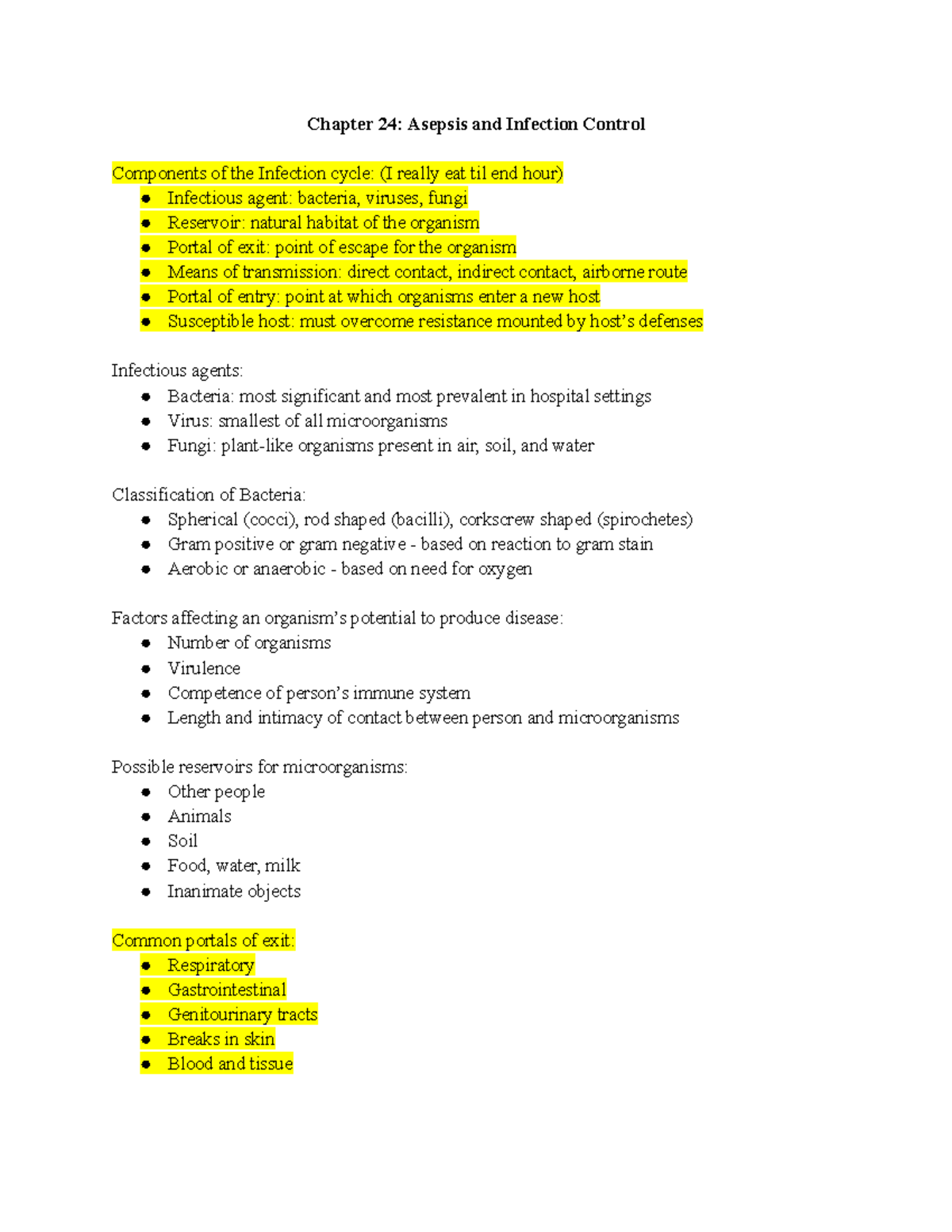 Foundations Exam 1 Notes - Chapter 24: Asepsis and Infection Control ...