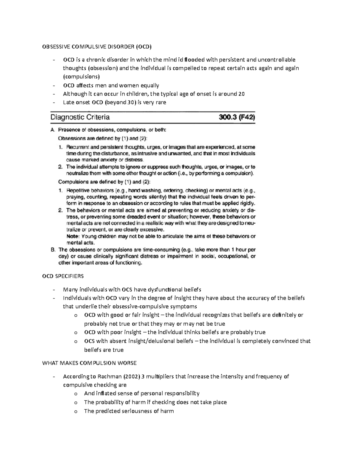 Lecture 5 - PSYC 3604 - OBSESSIVE COMPULSIVE DISORDER (OCD) OCD is a ...