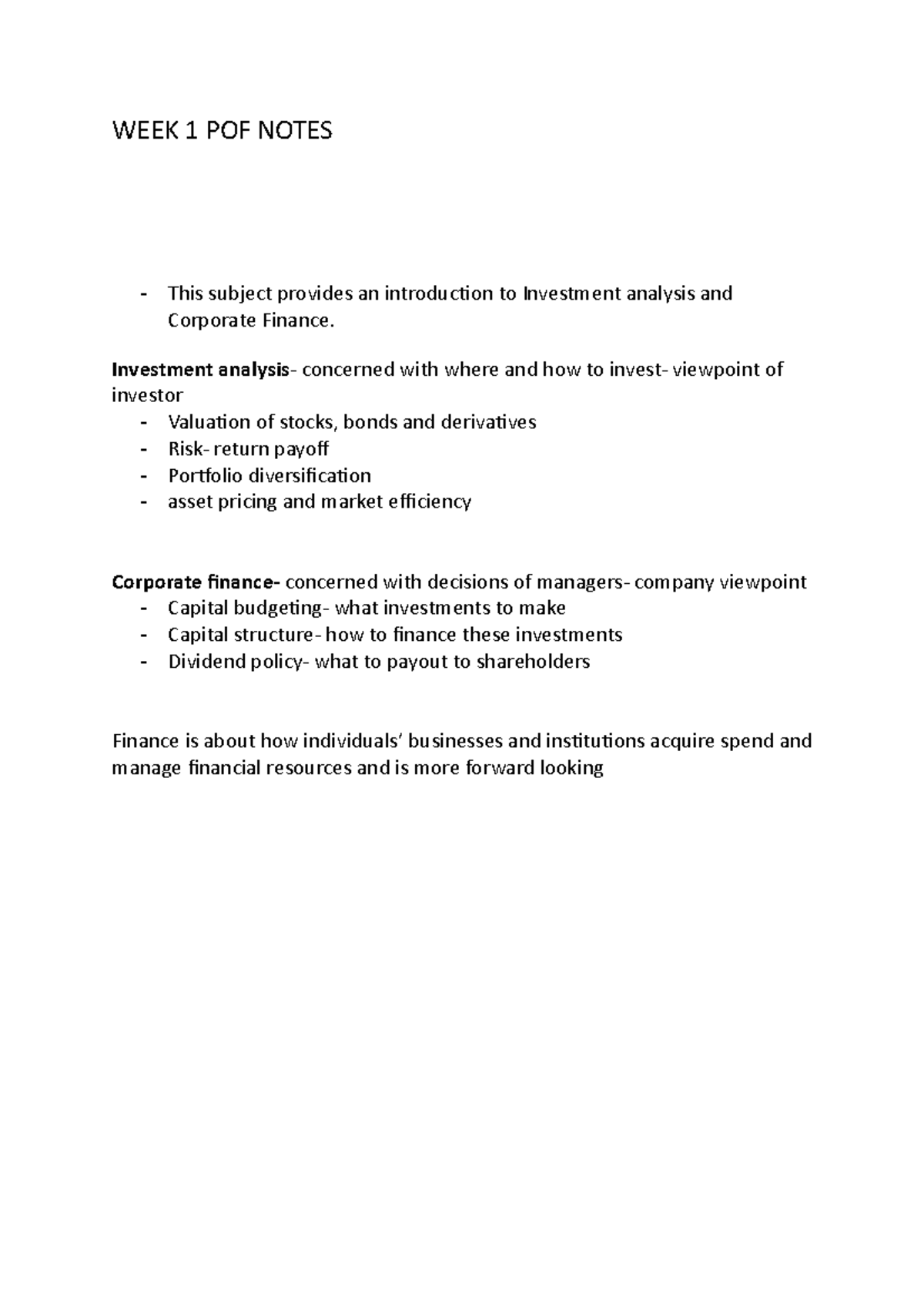 WEEK 1 PoF Notes - WEEK 1 POF NOTES - This subject provides an ...