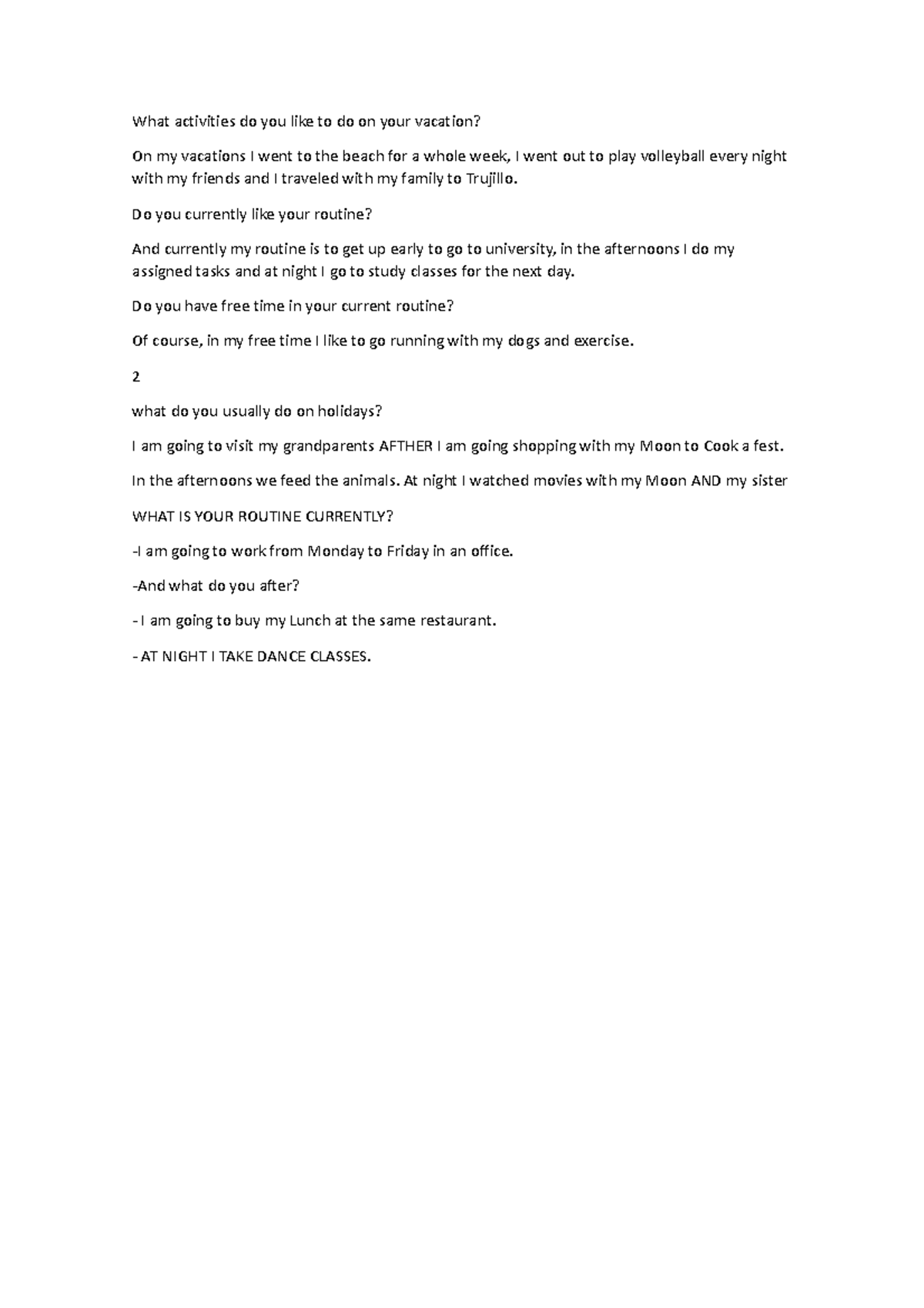 Dialogo Semana 5 - tarea - What activities do you like to do on your ...