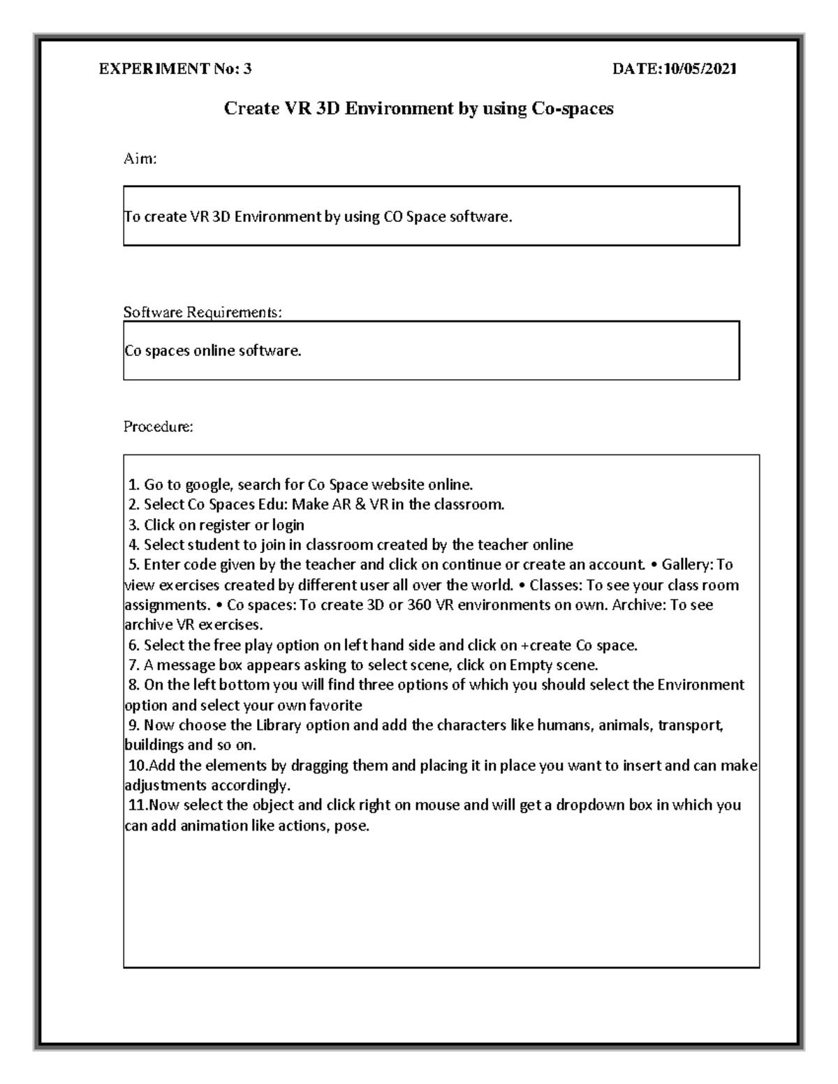 EXP 3 DTW - DTW Experiment - EXPERIMENT No: 3 DATE:10/05/ Create VR 3D Environment by using ...