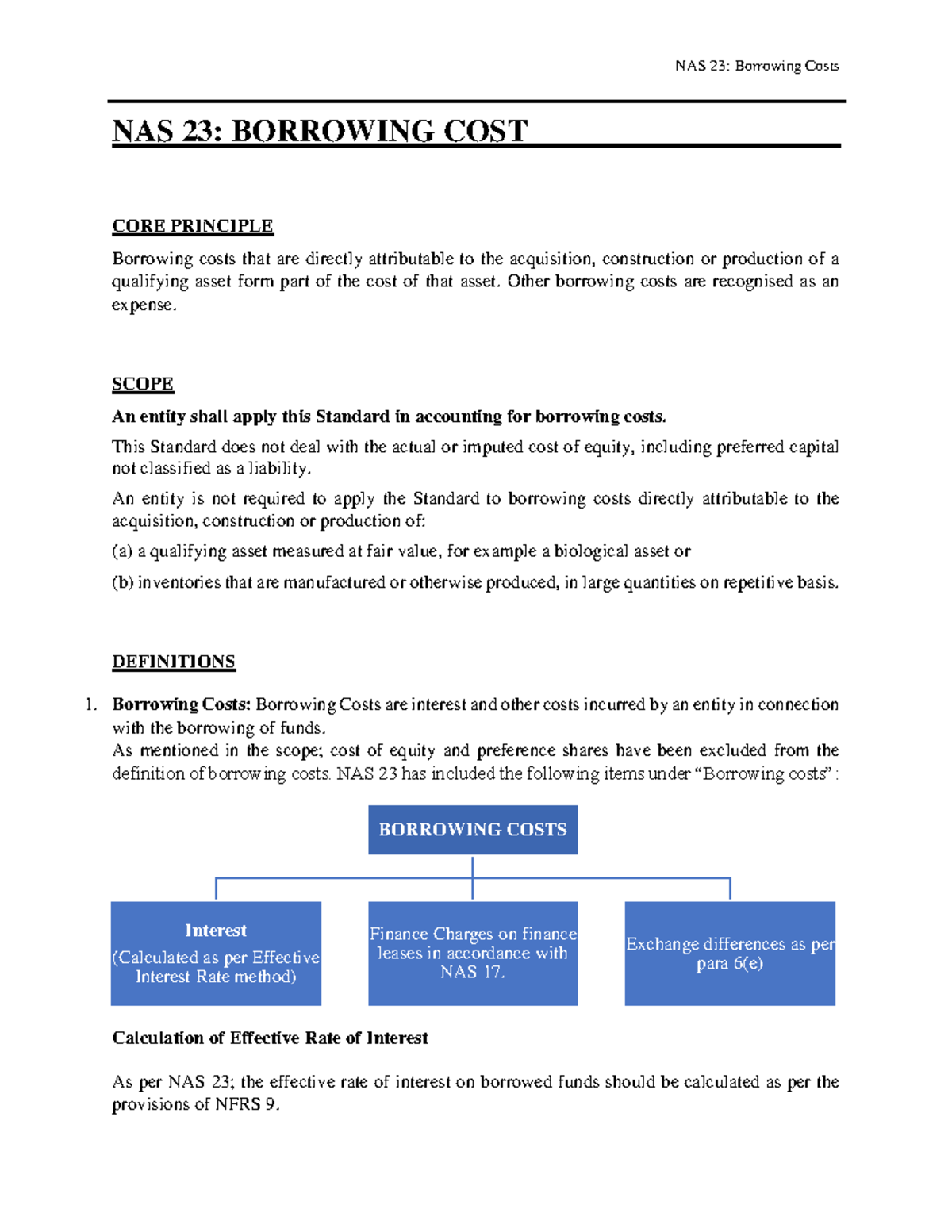 Borrowing cost notes - NAS23 - NAS 23: BORROWING COST CORE PRINCIPLE ...