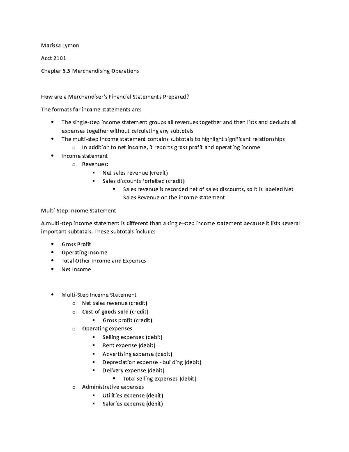 Chapter 5.5 Merchandising Operations - ACCT 2101 - CSU - Studocu
