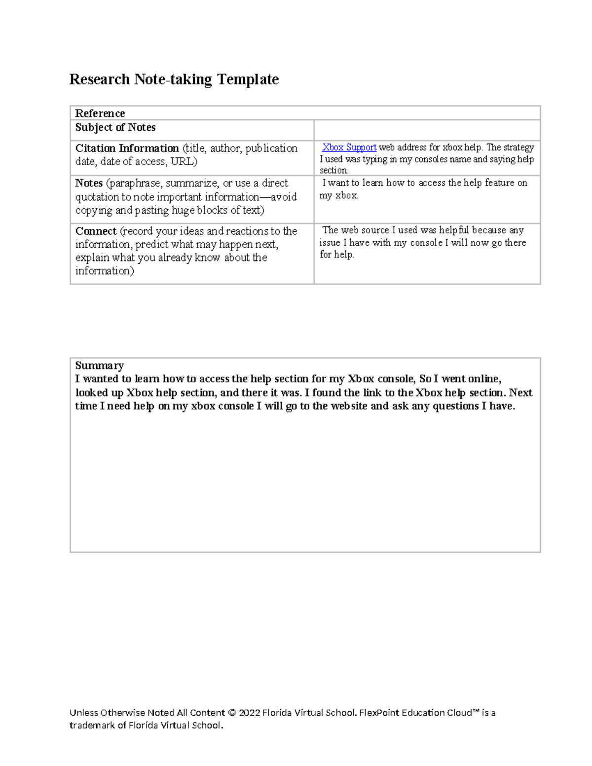 Research note - Research Note-taking Template Reference Subject of ...