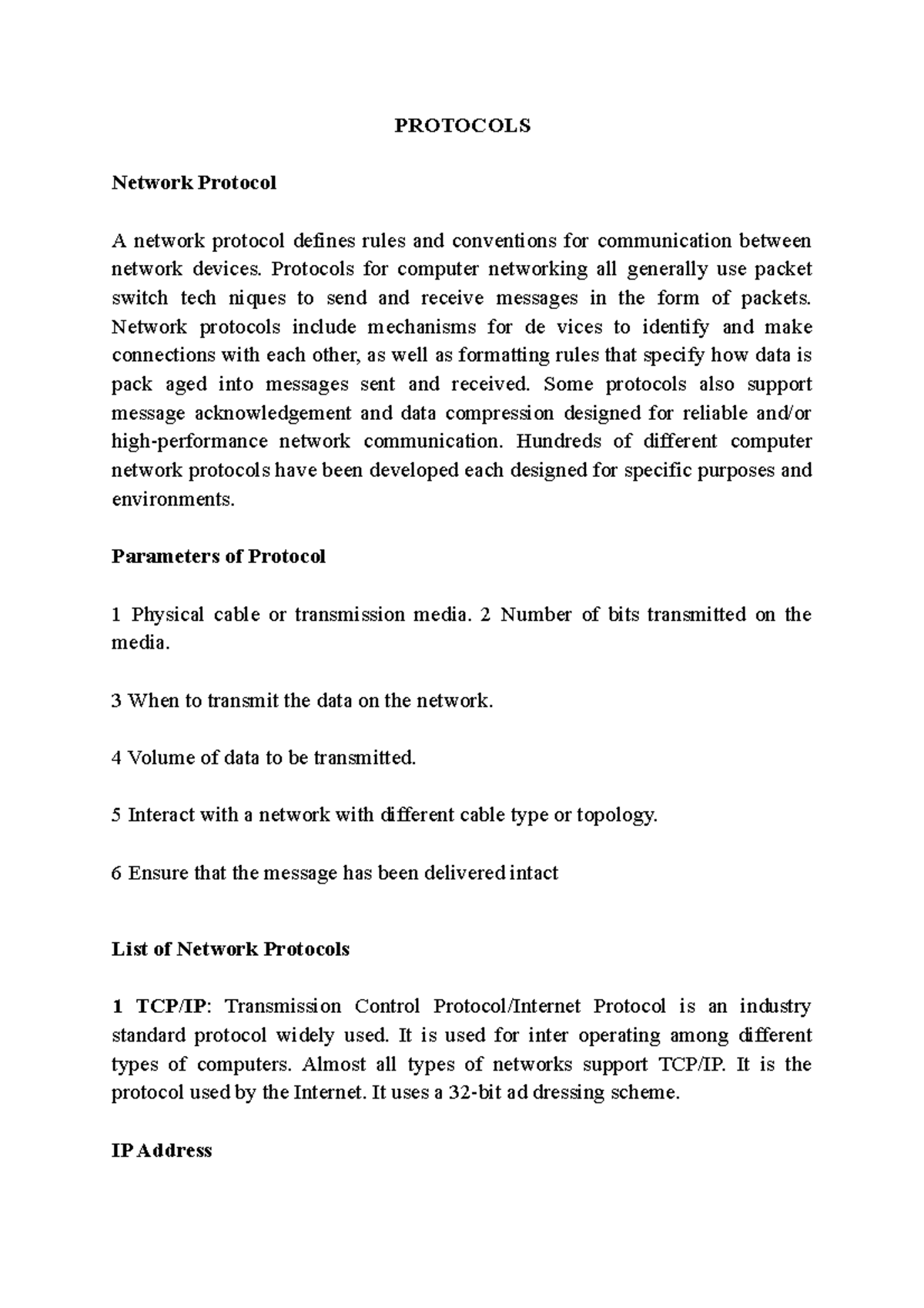 Unit1B-TCP-IPNetworking Protocols - PROTOCOLS Network Protocol A network protocol defines rules ...