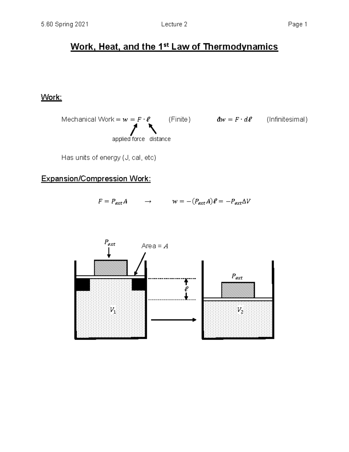 Topic 2 Summary Work, Heat, 1st Law, Path Dependence - Work, Heat, and ...