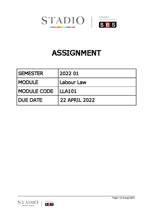 BLA101 262 2024 01 ASMT - semester assignment - ©STADIO Assignment ...