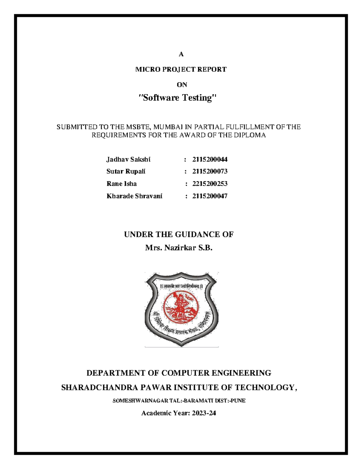 STE Microproject - A MICRO PROJECT REPORT ON "Software Testing ...