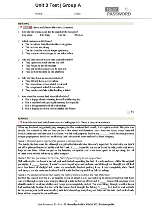 Focus 3 2E Test Unit5 Answers - © Pearson Central Europe Sp. z o. 2019 ...