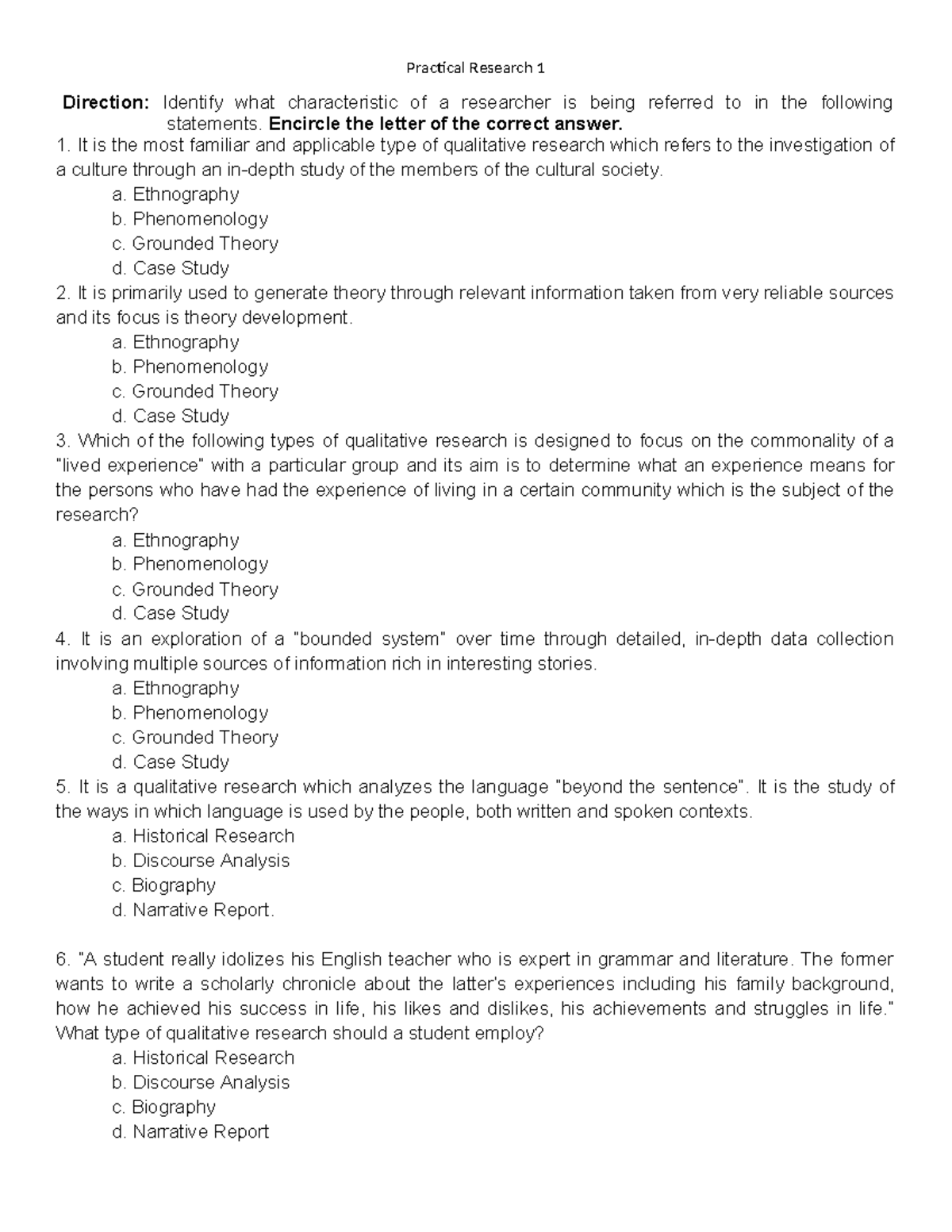 Module 1AND2 EXAM - Practical Research 1 Direction: Identify what ...