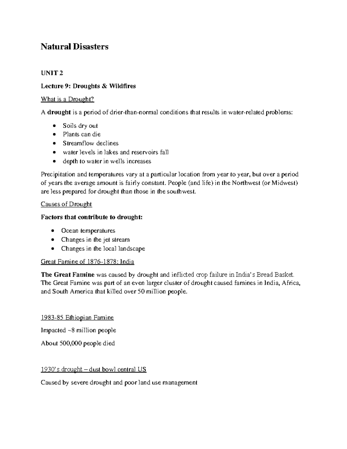 Natural Disasters Unit 2 - Natural Disasters UNIT 2 Lecture 9: Droughts ...