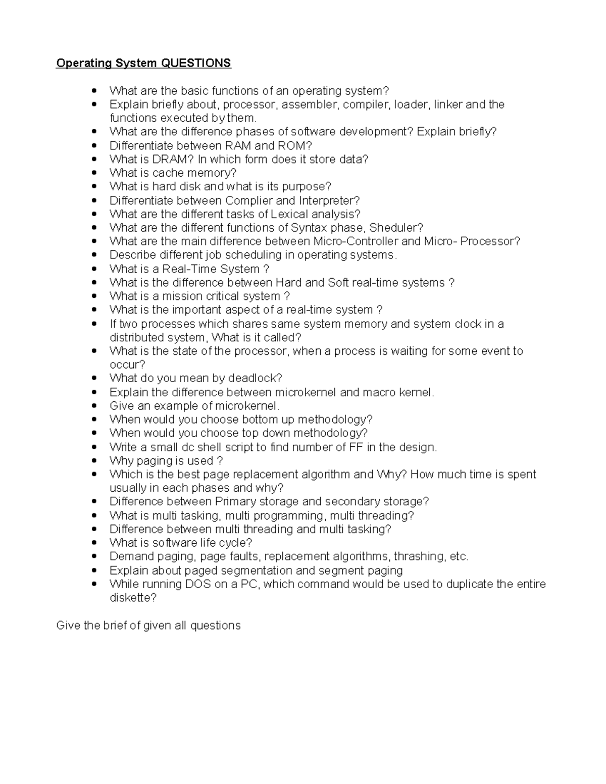 Operating - thanks - Operating System QUESTIONS What are the basic ...