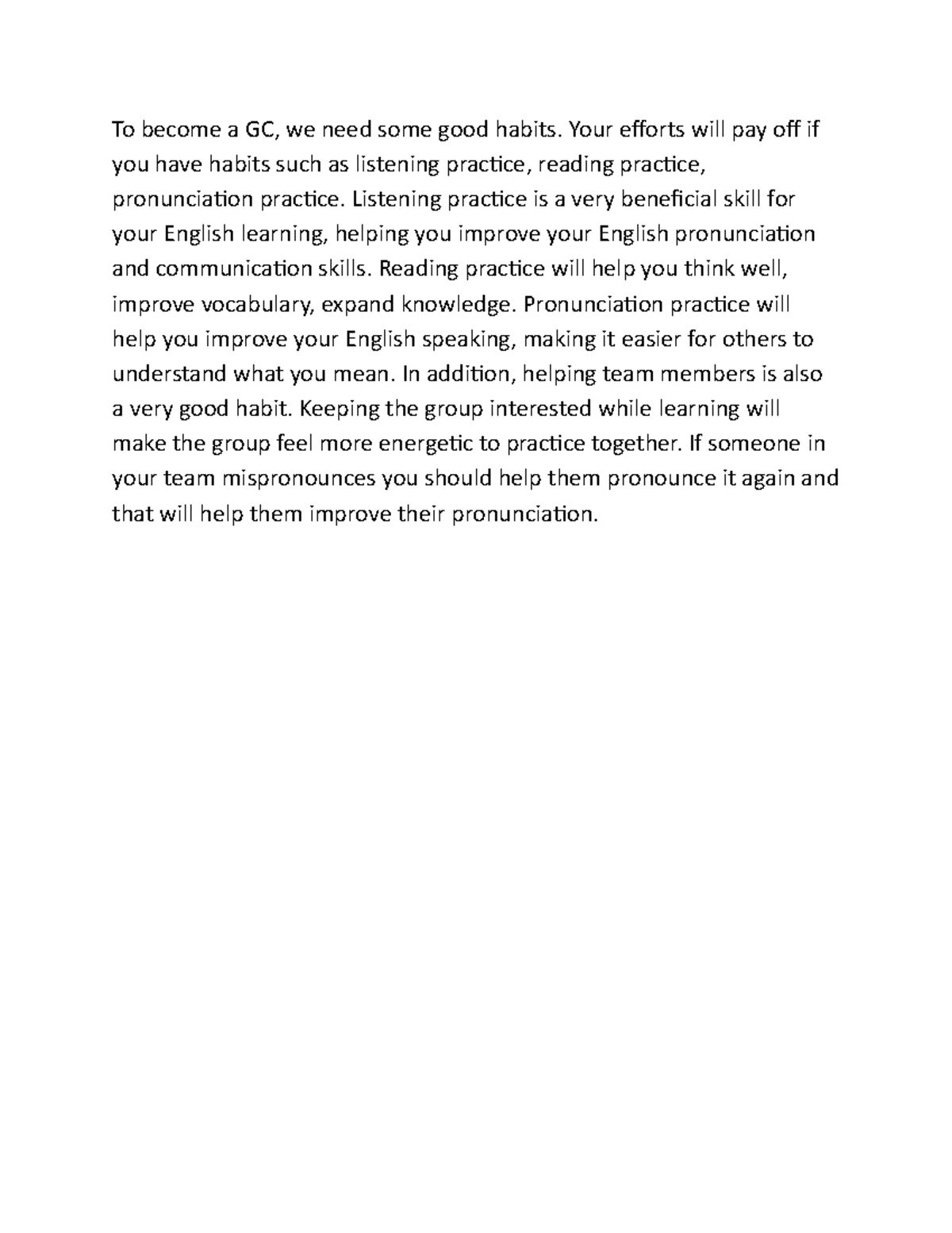 Part 3 - adawdaw - To become a GC, we need some good habits. Your ...