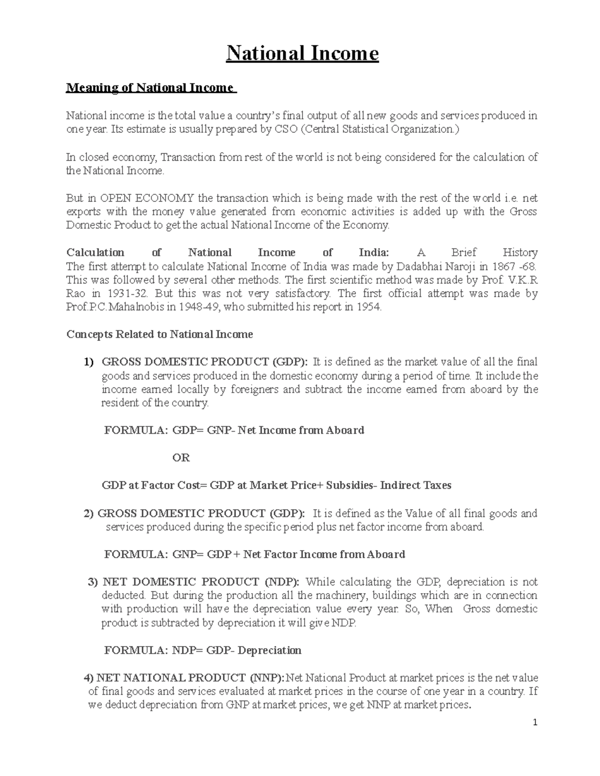 Unit 1 Mail Lecture Notes 5 6 National Income Meaning Of National