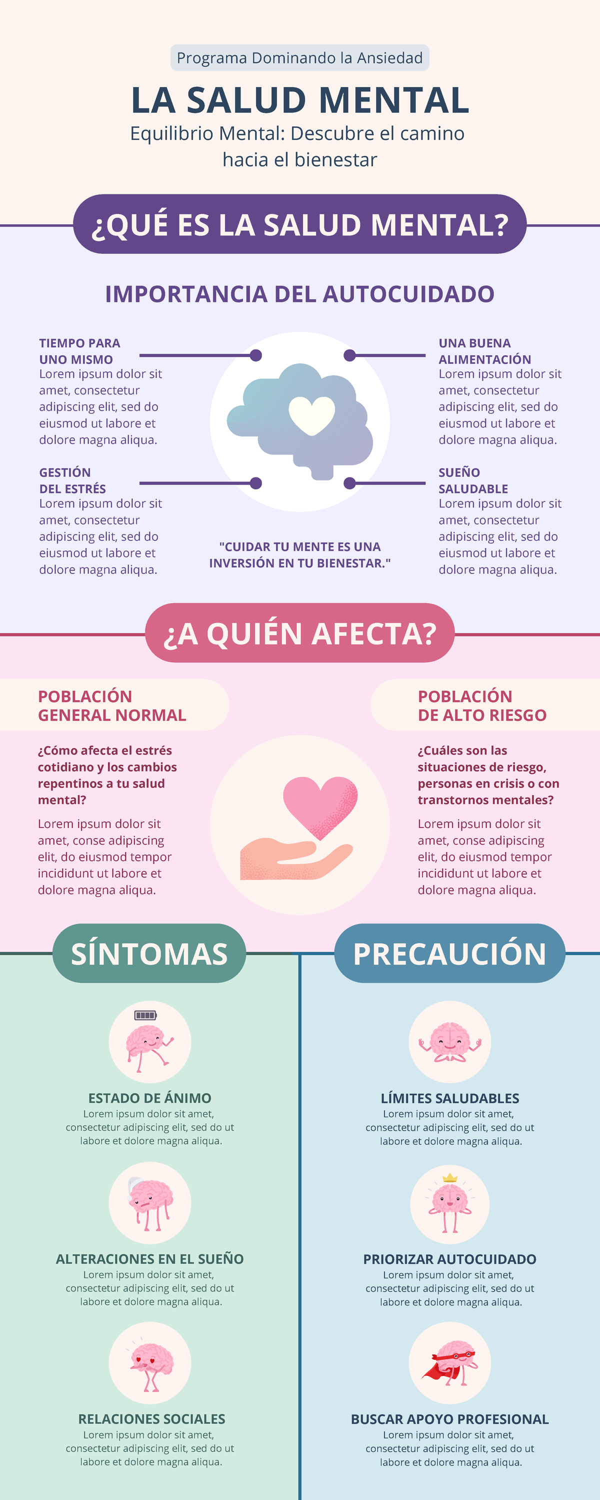 Infografía Salud Mental Ilustrado Multicolor - TIEMPO PARA UNO MISMO UNA BUENA ALIMENTACIÓN ...