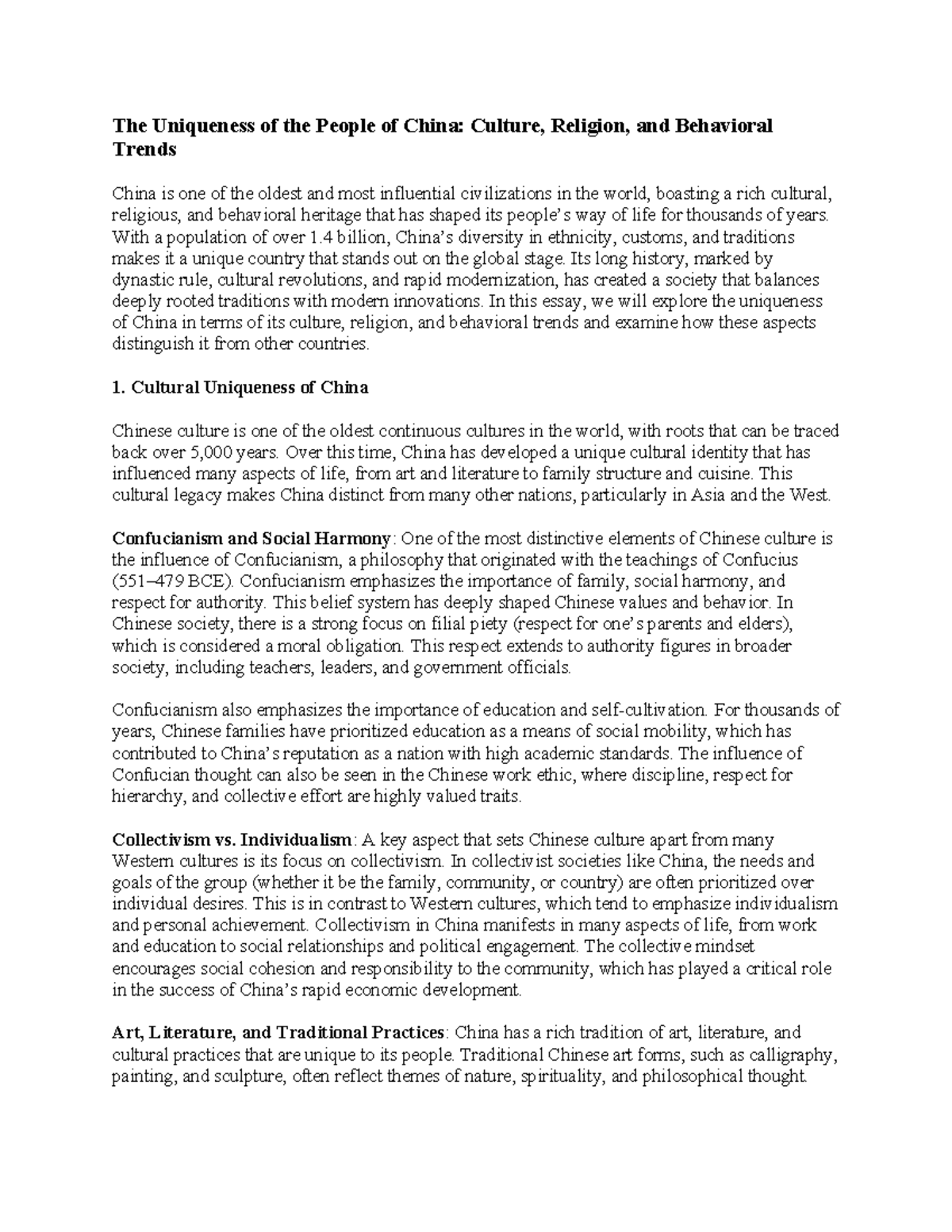 The Uniqueness of the People of China - With a population of over 1 ...
