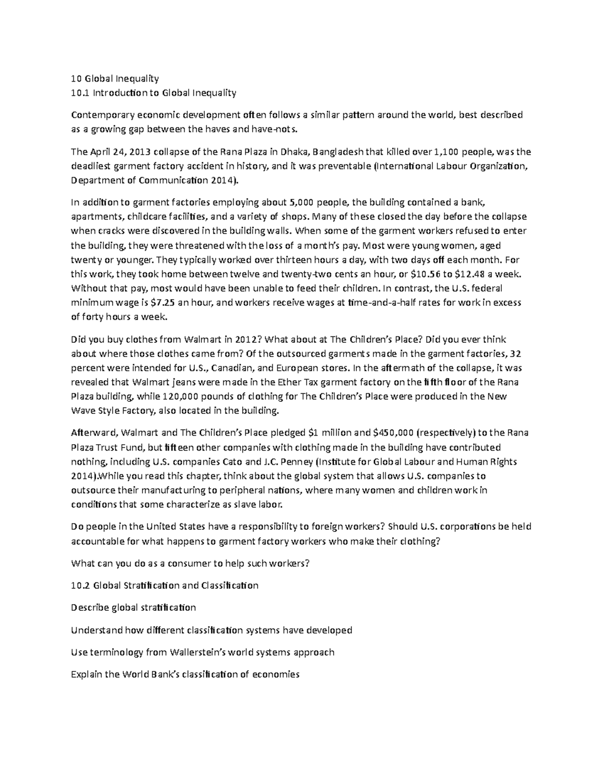 Chapter 10 global inequality notes - 10 Global Inequality 10 ...