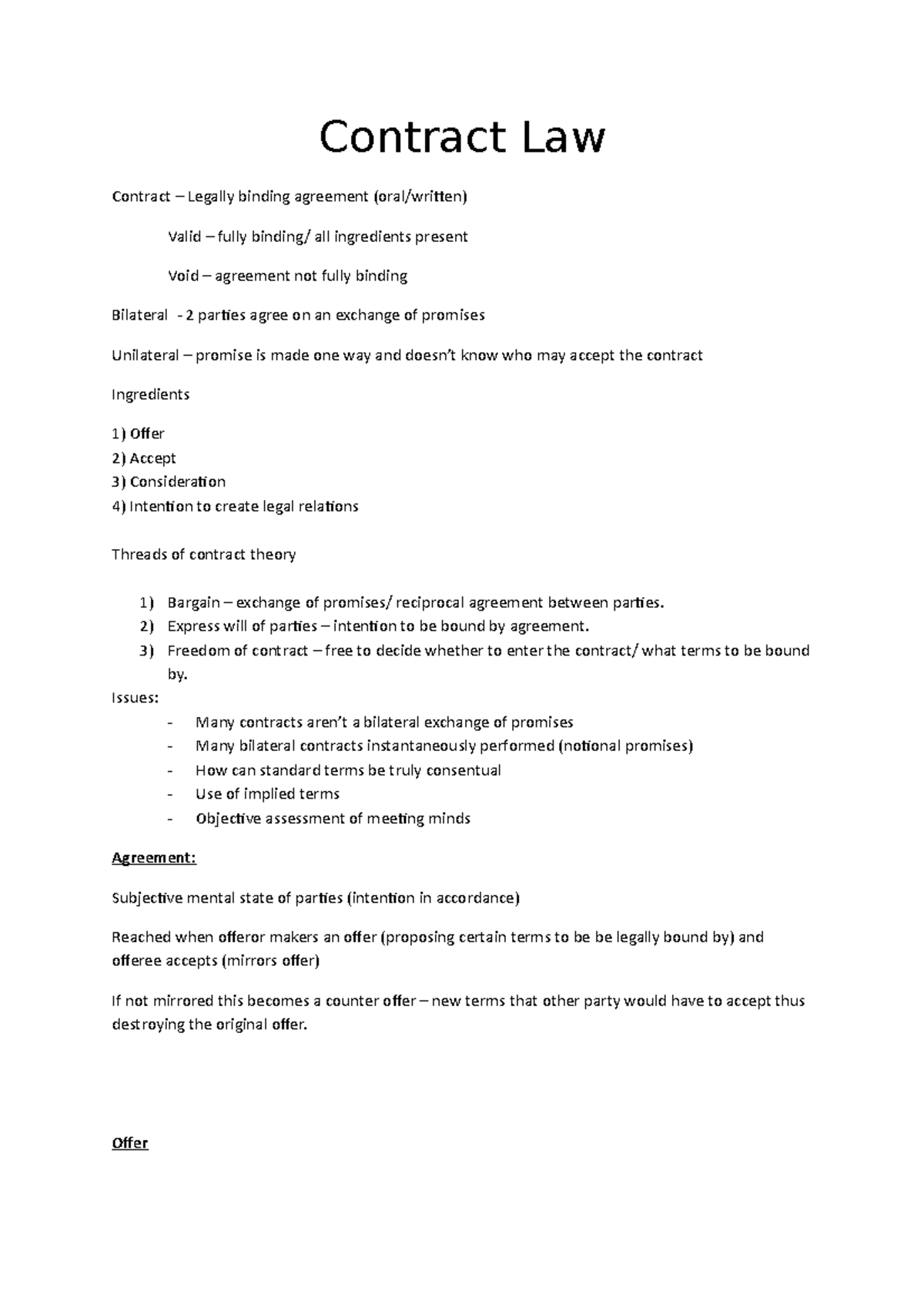 FORMATION OF A CONTRACT - Contract Law Contract – Legally binding ...