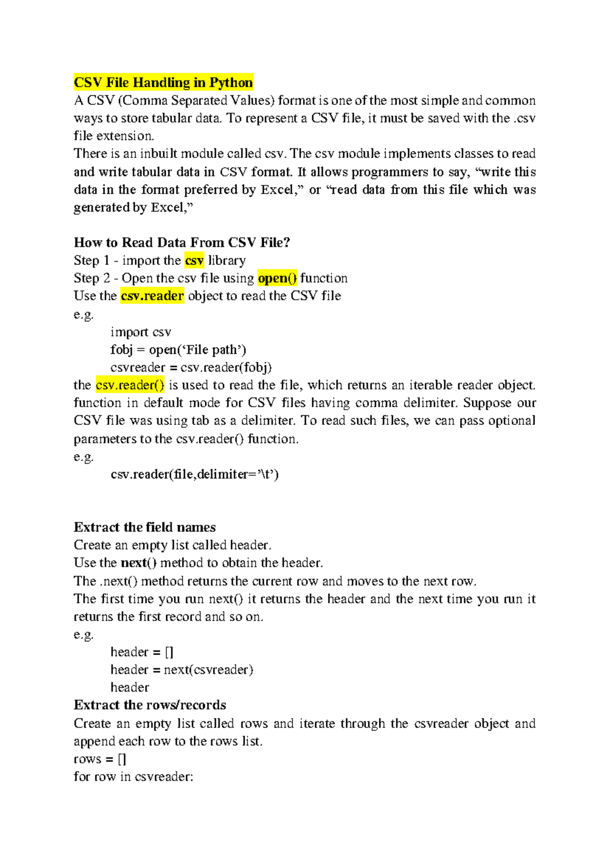 CSV-File-Handling - All the best - CSV File Handling in Python A CSV (Comma Separated Values ...