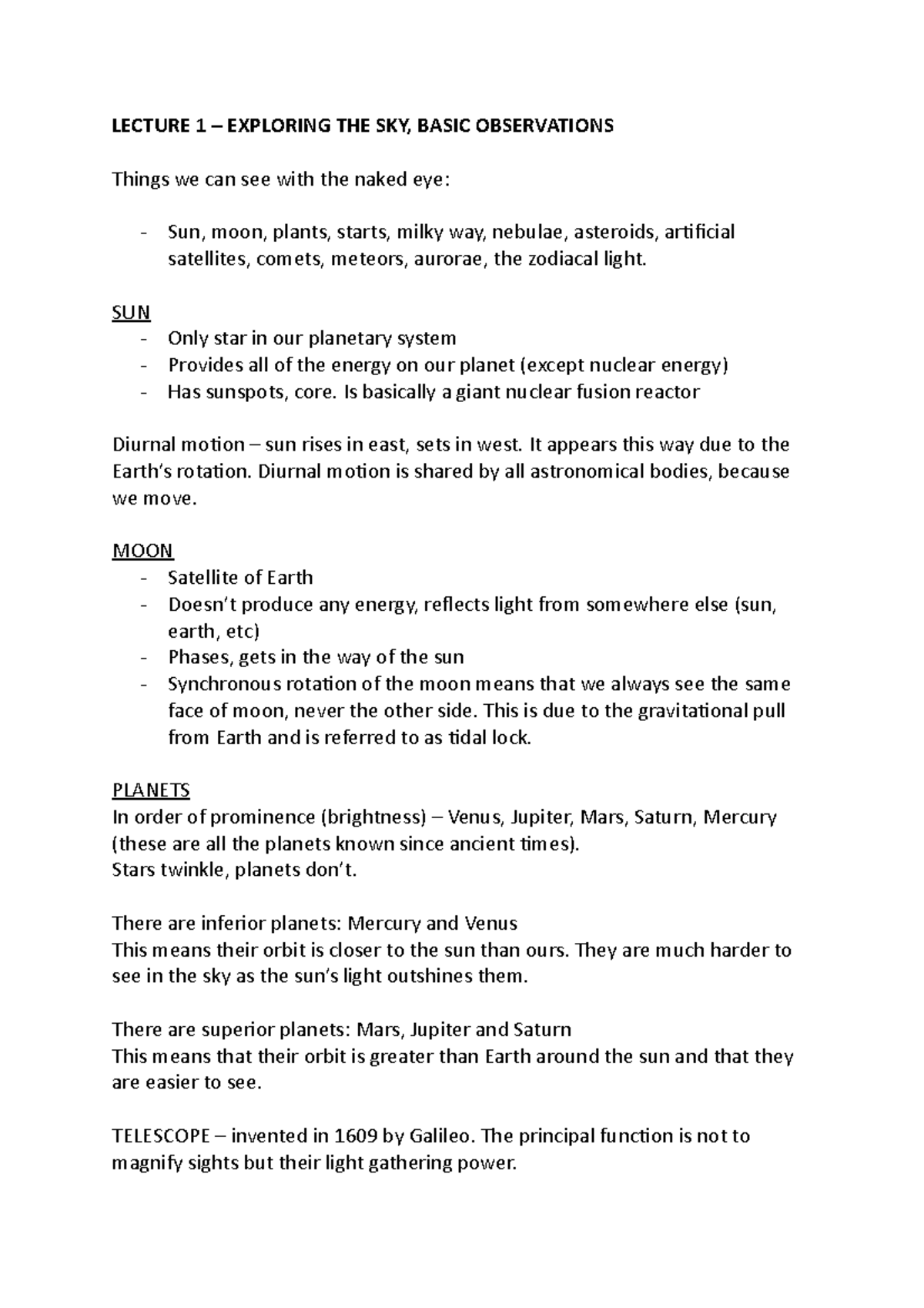 Lecture 1 – Exploring THE SKY - LECTURE 1 – EXPLORING THE SKY, BASIC ...