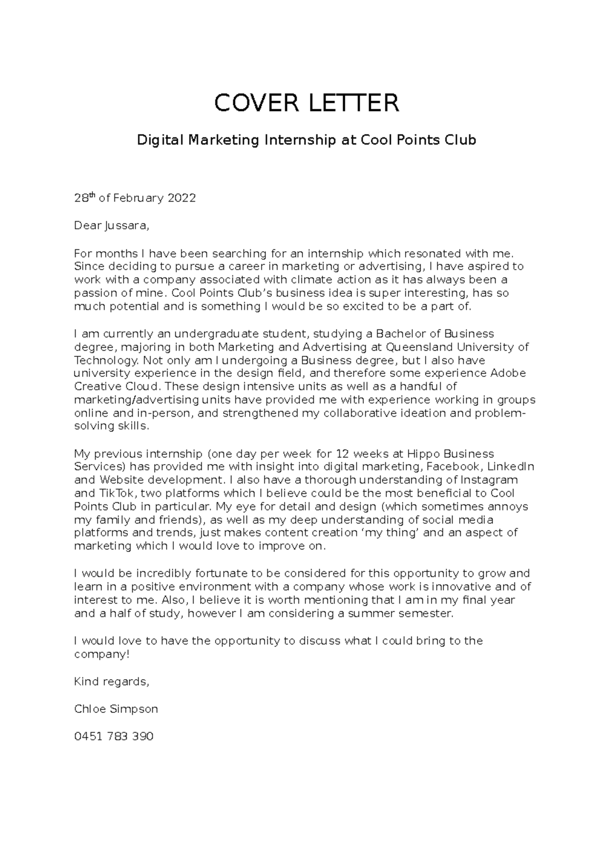 Cover Letter - Cool Points Club - COVER LETTER Digital Marketing ...