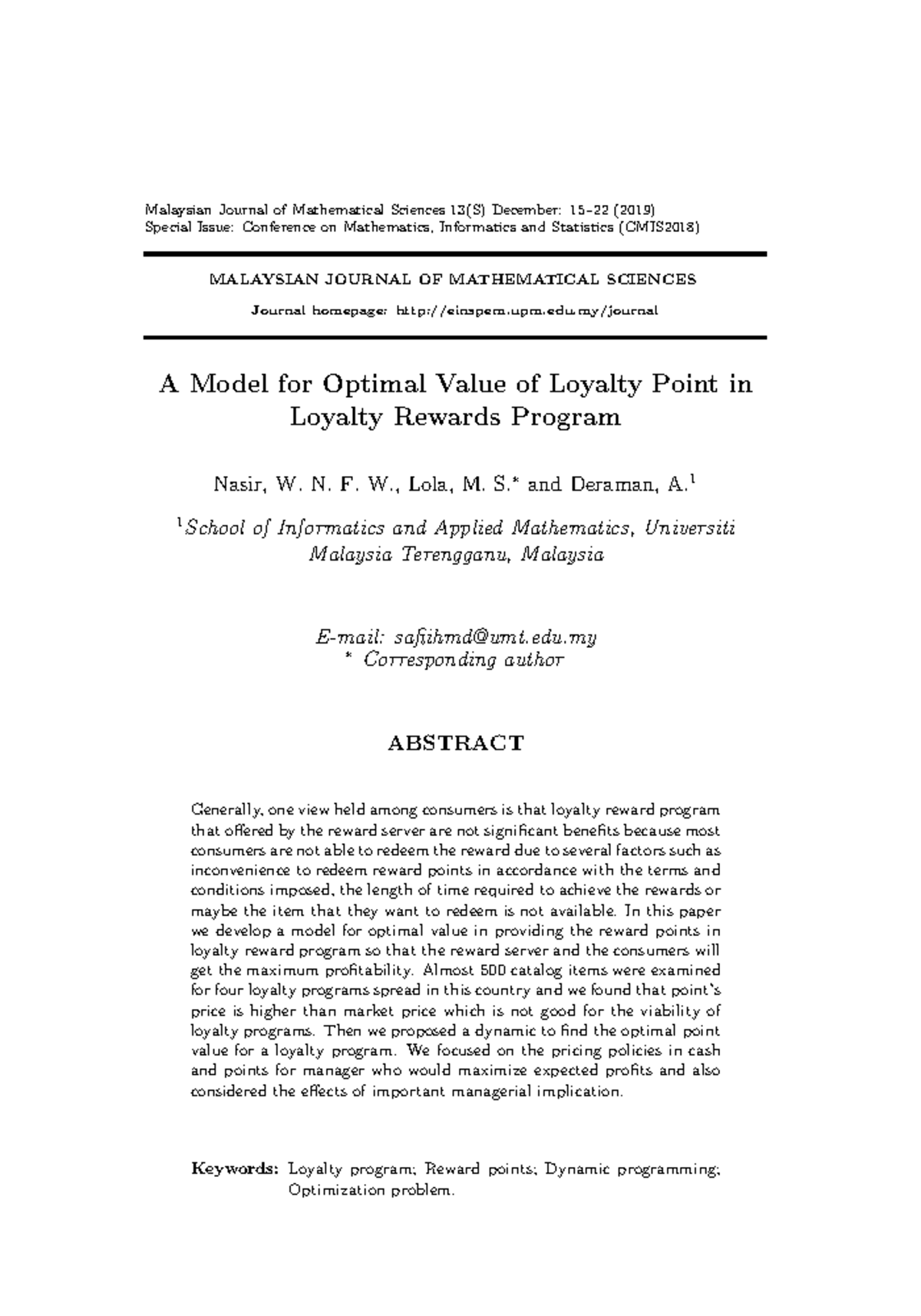 A Model for Optimal Value of Loyalty Point in Loyalty Rewards Program ...