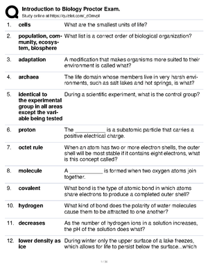 Biology Proctor Exam Study Guide - SCI 120: Introduction to Biology Key ...