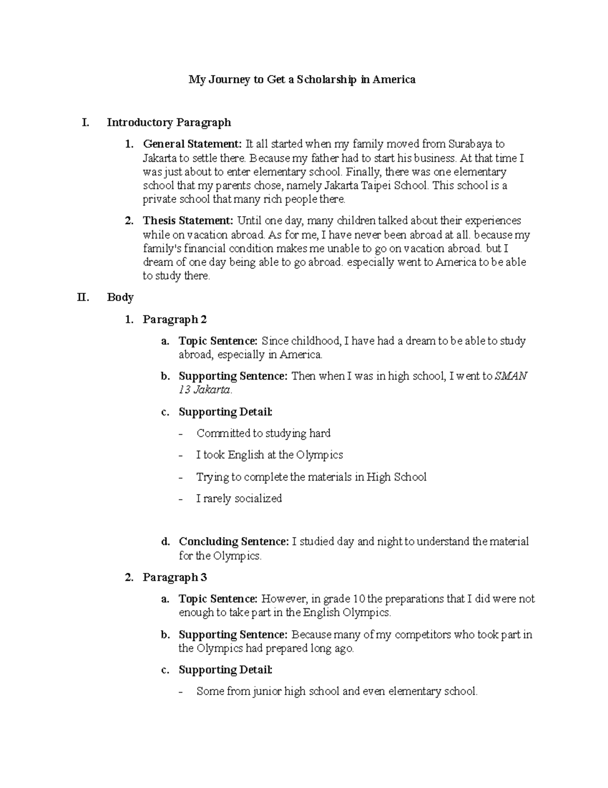 My Journey to Get a Scholarship in America - Introductory Paragraph ...