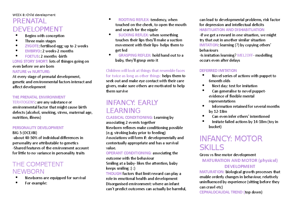 7. child development - WEEK 8: Child development PRENATAL DEVELOPMENT ...