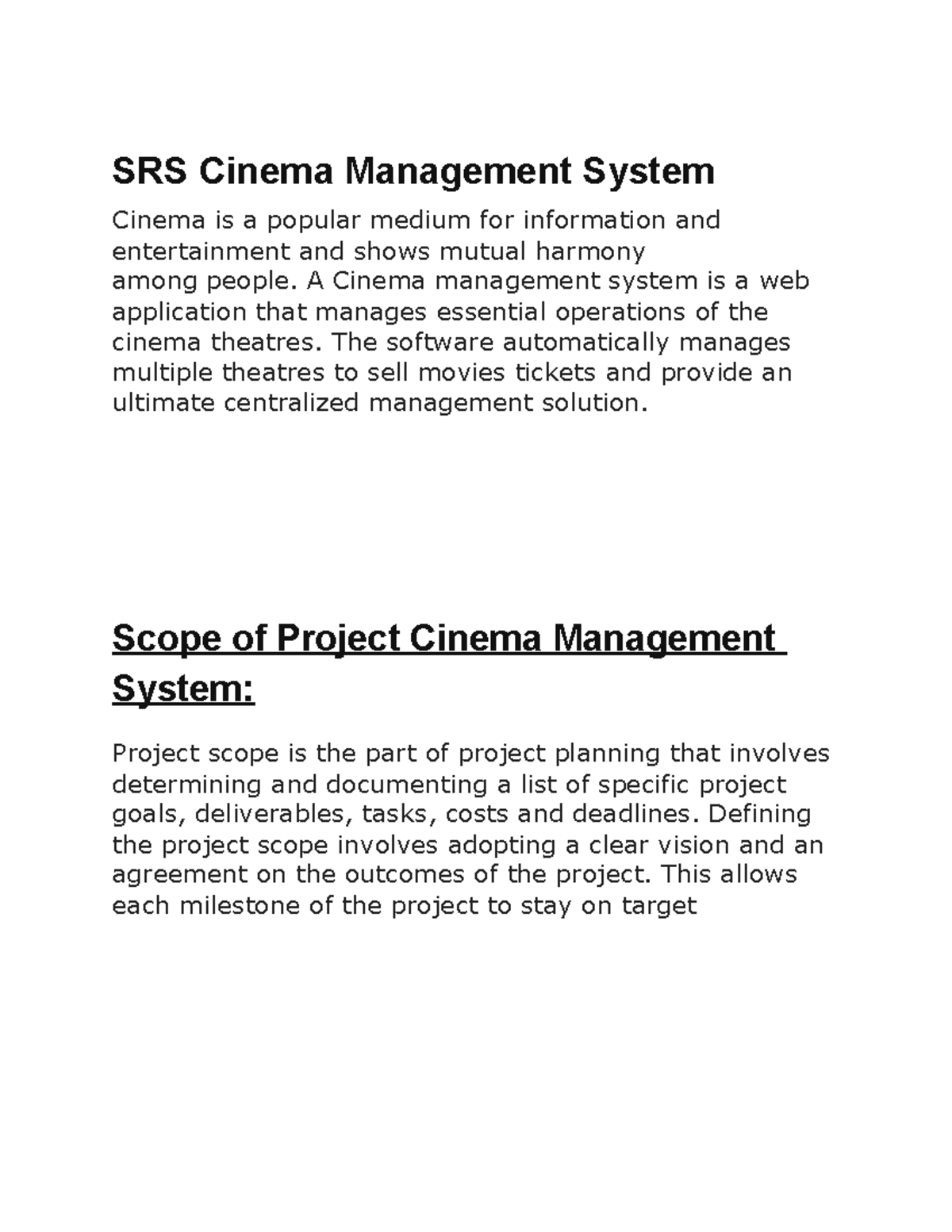SRS Cinema Management System - SRS Cinema Management System Cinema is a ...