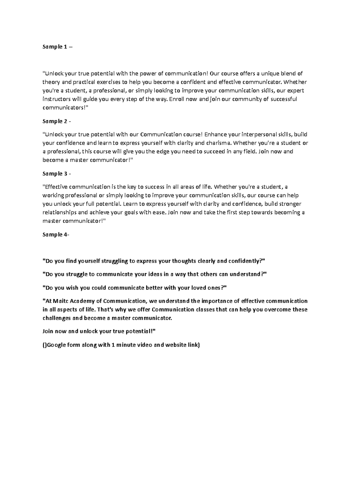 Whatsapp Message Script - Sample 1 – "Unlock your true potential with ...