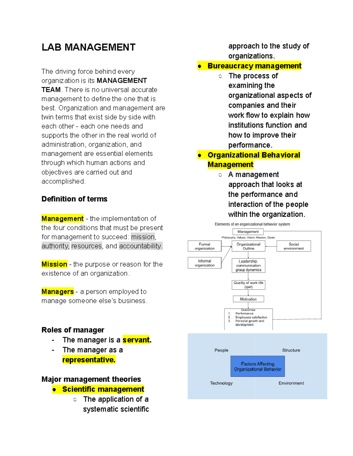 LAB- Management - not much - LAB MANAGEMENT The driving force behind ...