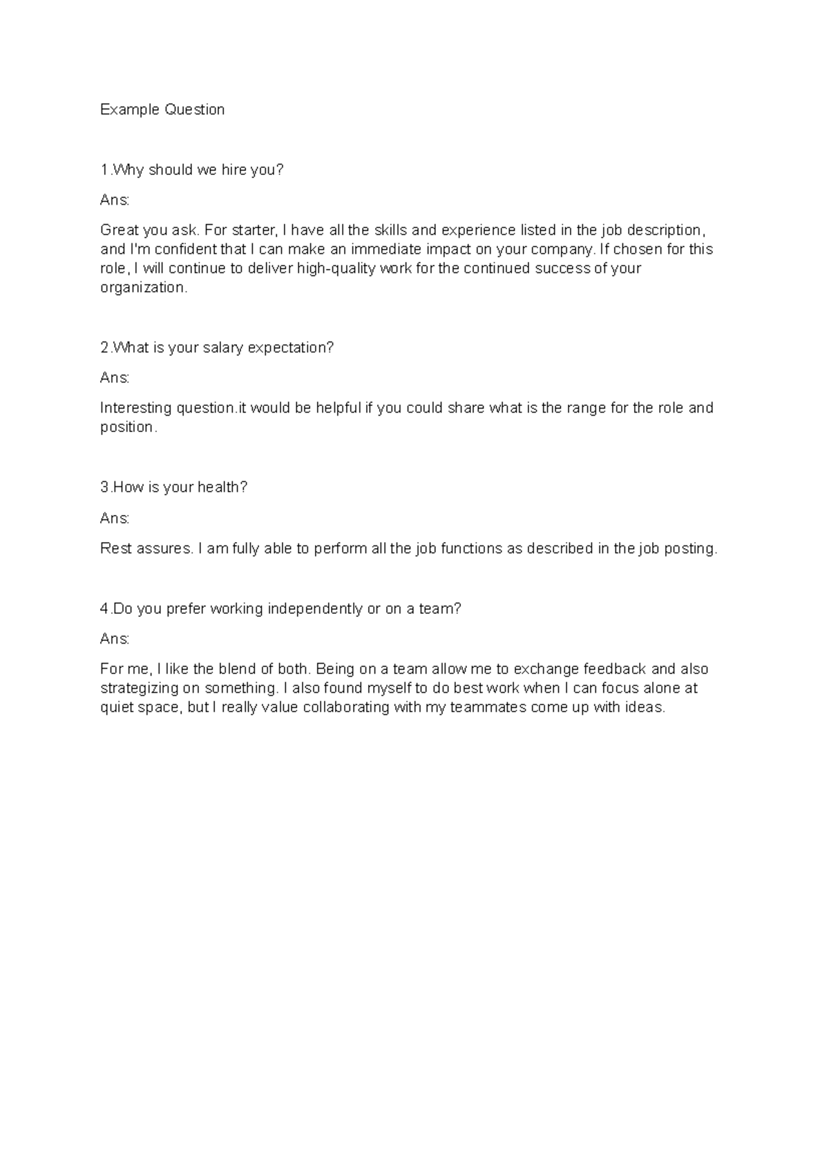 Example Question - edsadsacsacsa - Example Question 1 should we hire ...