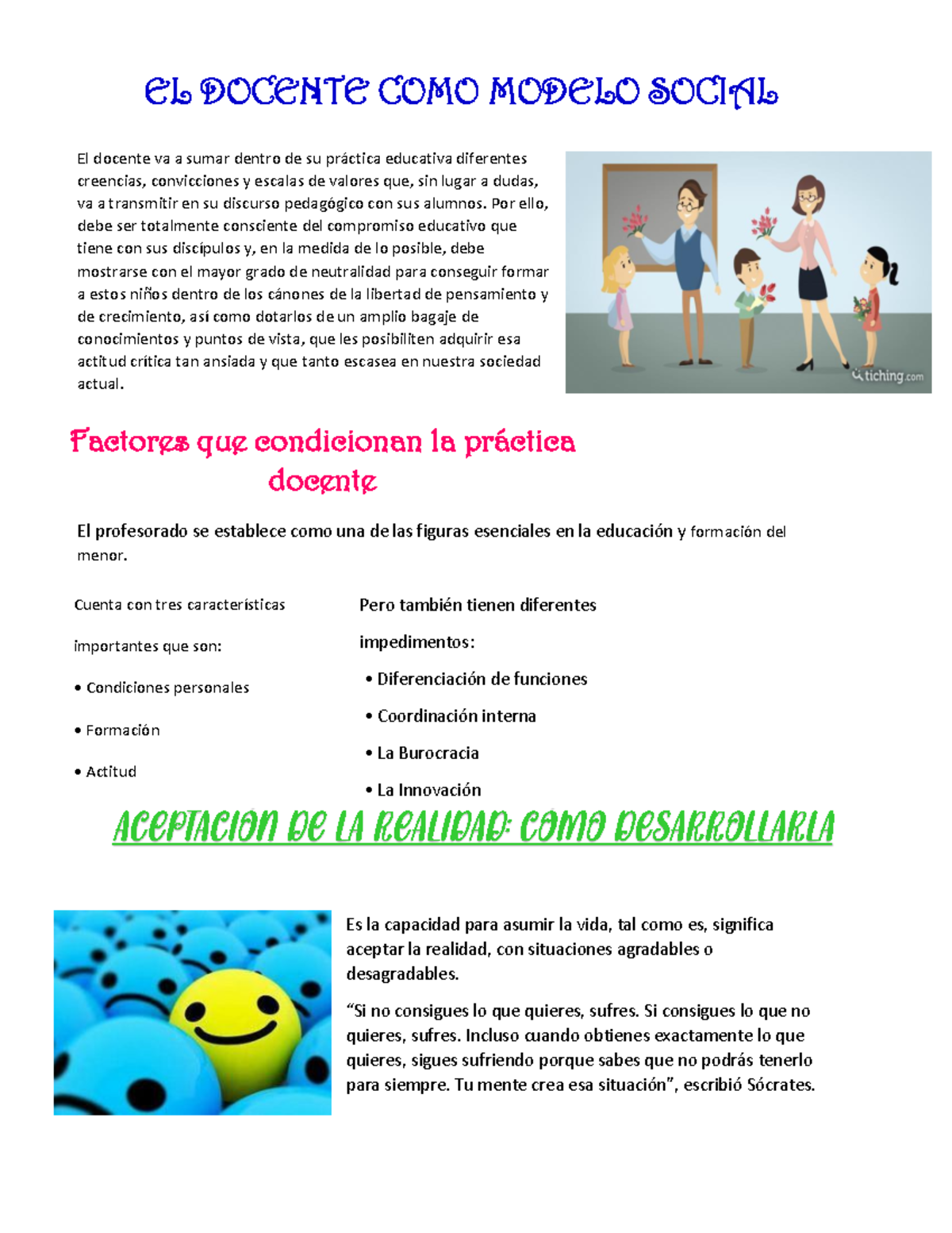 El docente como modelo social y Aceptacion de la realidad - El docente ...