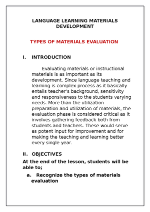 Types of Materials Evaluation- Materials Development - LANGUAGE ...