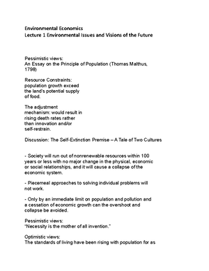 Lecture 5 Dynamic Efficiency and Sustainable Development - Environmental Economics Lecture 5 ...