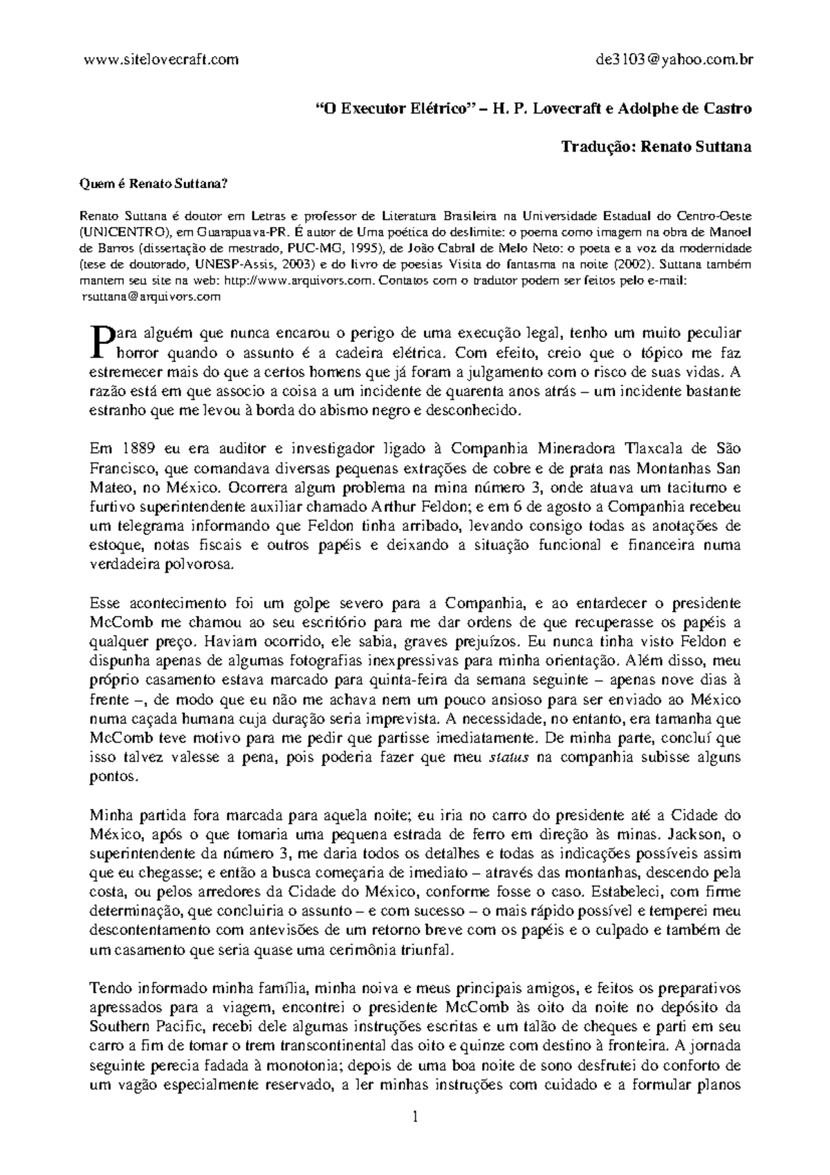 O Executor Elétrico - Lovecraft - “O Executor Elétrico” – H. P ...