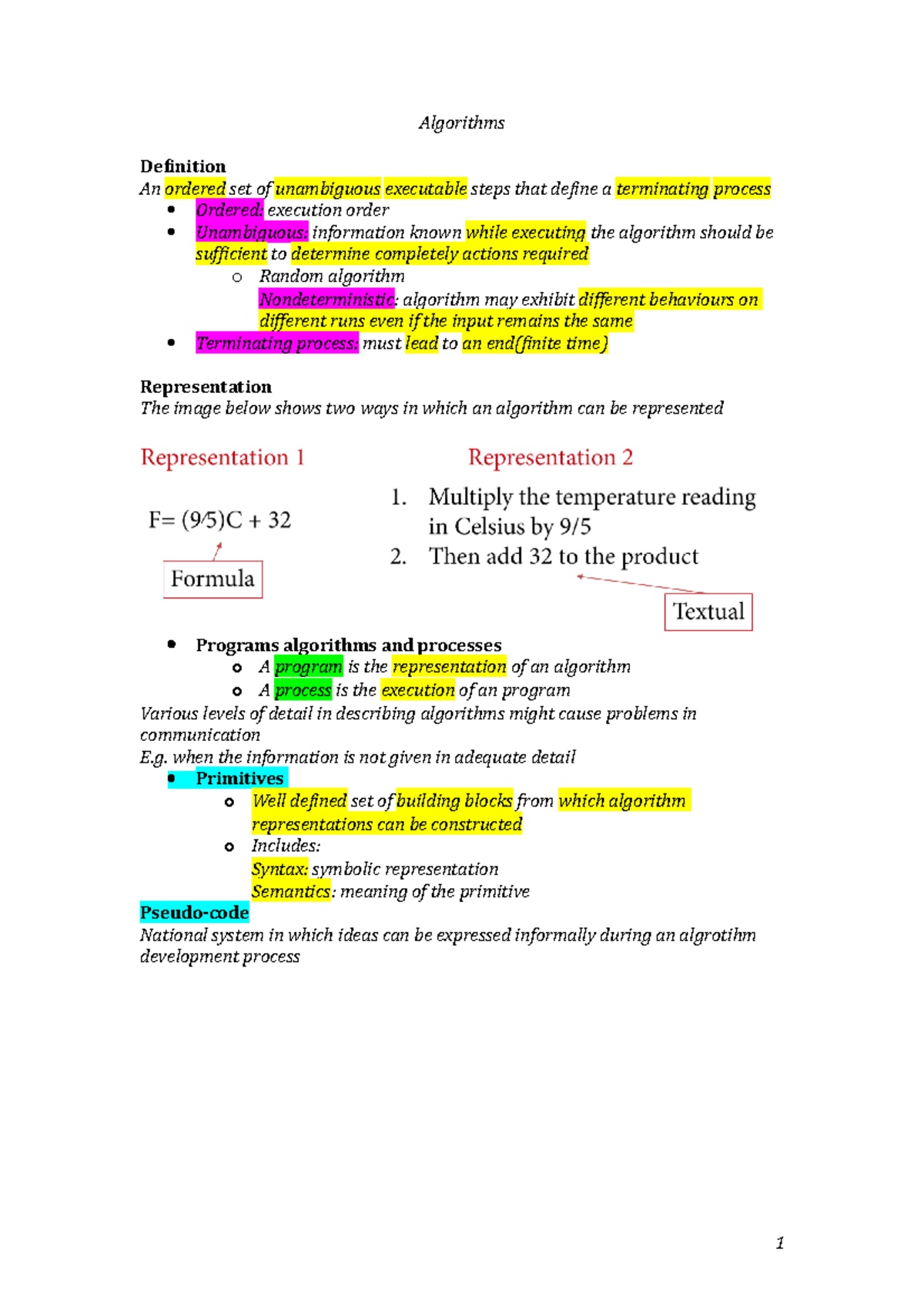 Algorithms - Lecture notes 1-3 - Algorithms Definition An ordered set ...