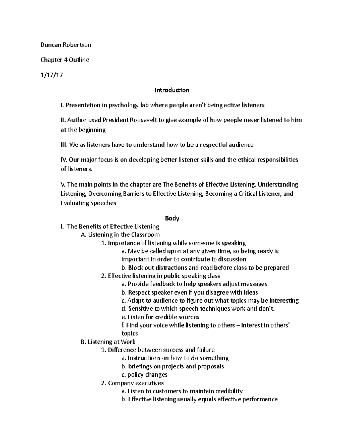 Public speaking ch 4 outline - Duncan Robertson Chapter 4 Outline ...