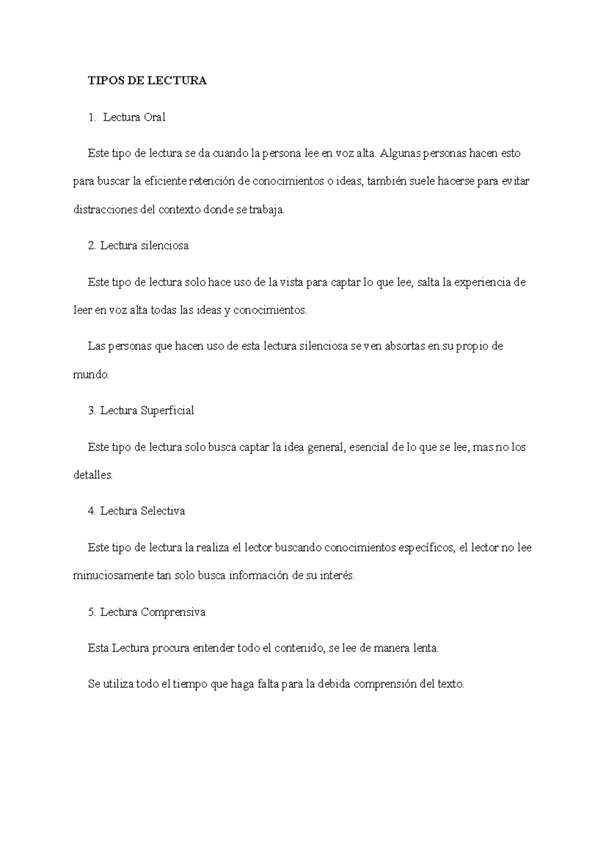 Tipos DE Lectura - TIPOS DE LECTURA Lectura Oral Este tipo de lectura ...