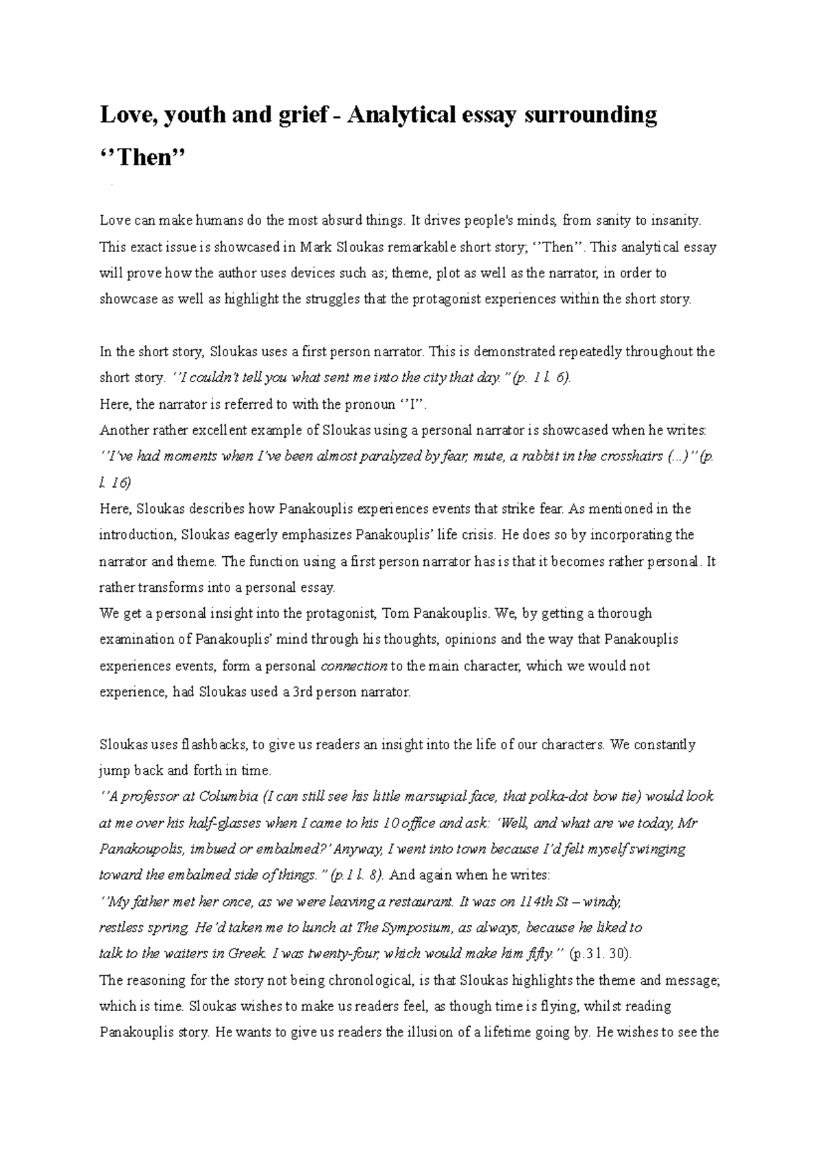 Sarah Alisha Mirza 2022n - Assignment on Then - Analyzing Fiction - Love, youth and grief ...