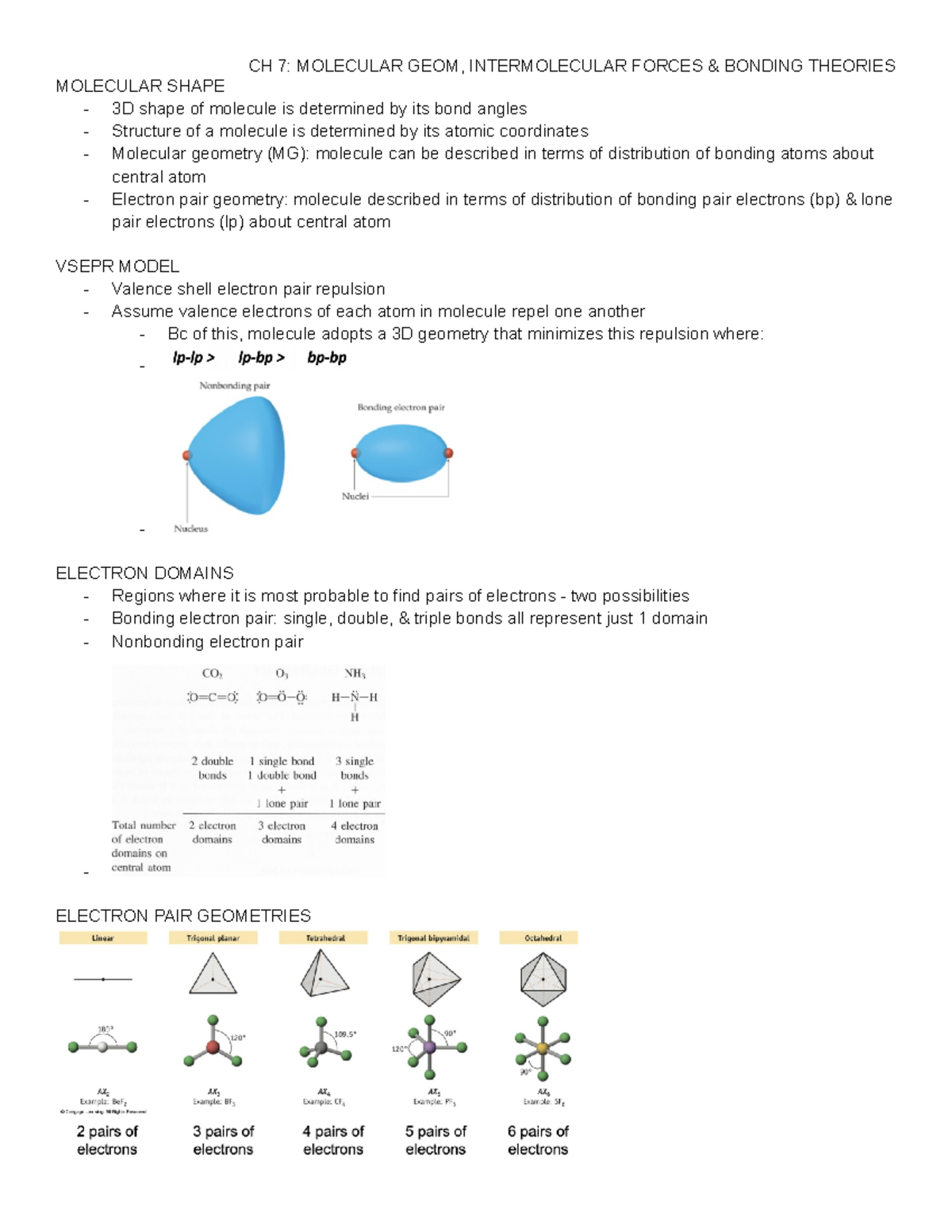 Ch 7 Molecular Geometry, Intermolecular Forces, Bonding Theories ...
