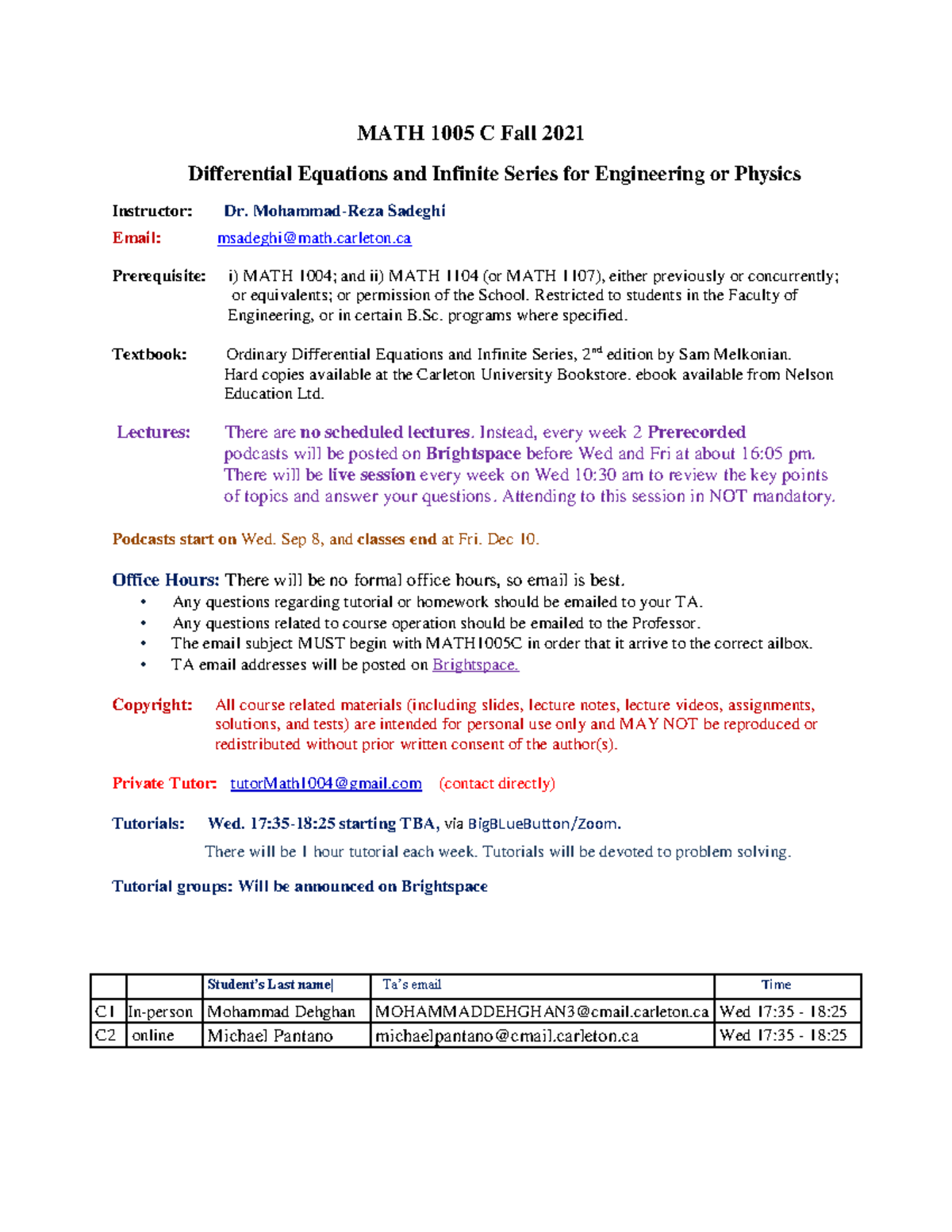 Course outline MATH 1005 - Math 1005 - Carleton - Studocu
