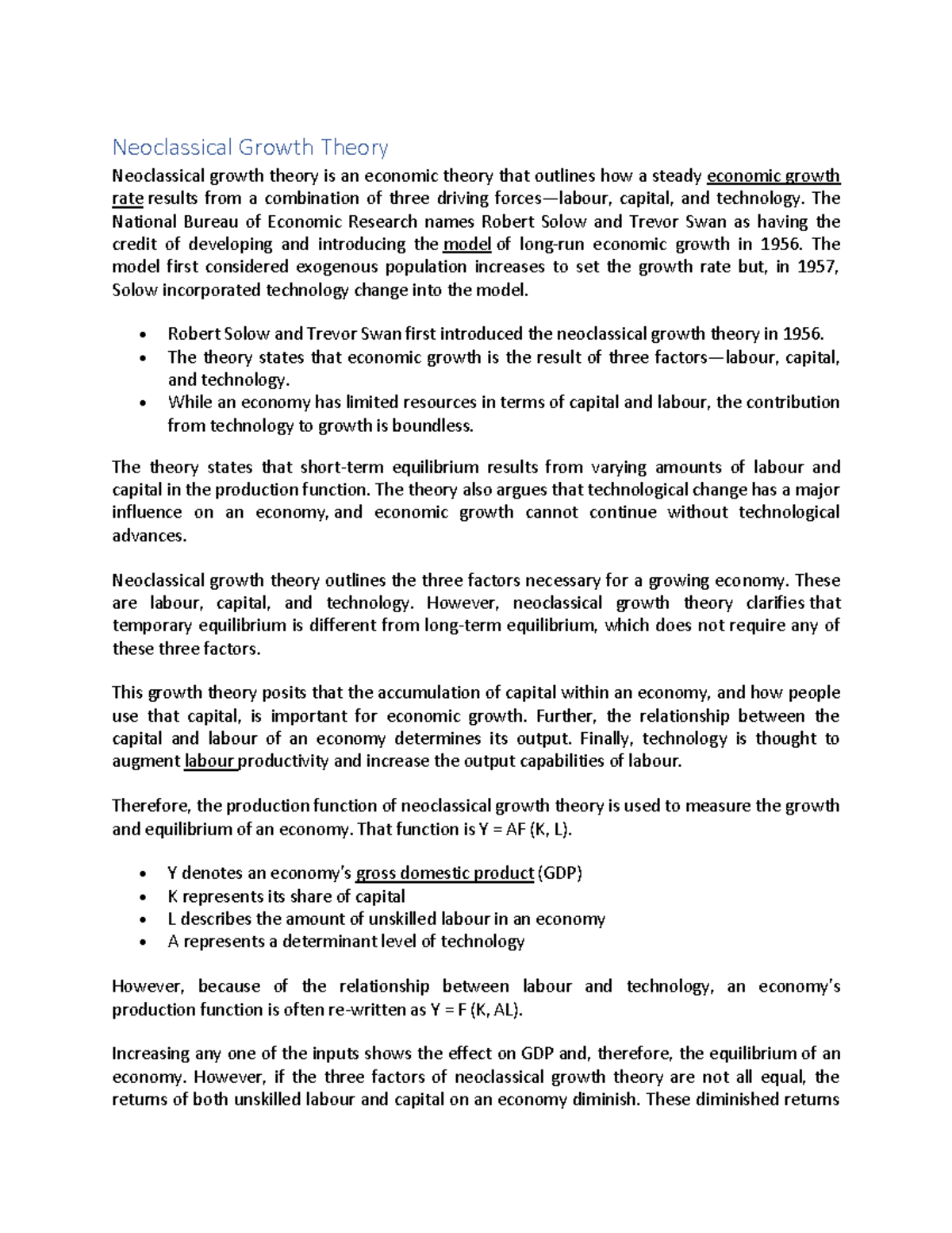 Neoclassical Growth Theory - Neoclassical Growth Theory Neoclassical ...