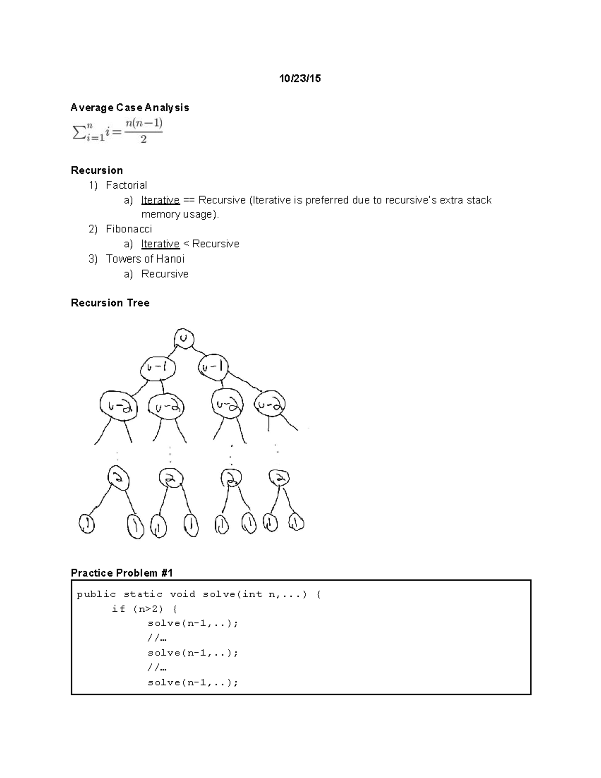 Data Structures and Algorithms Notes - 10/23/15 Average Case Analysis ...