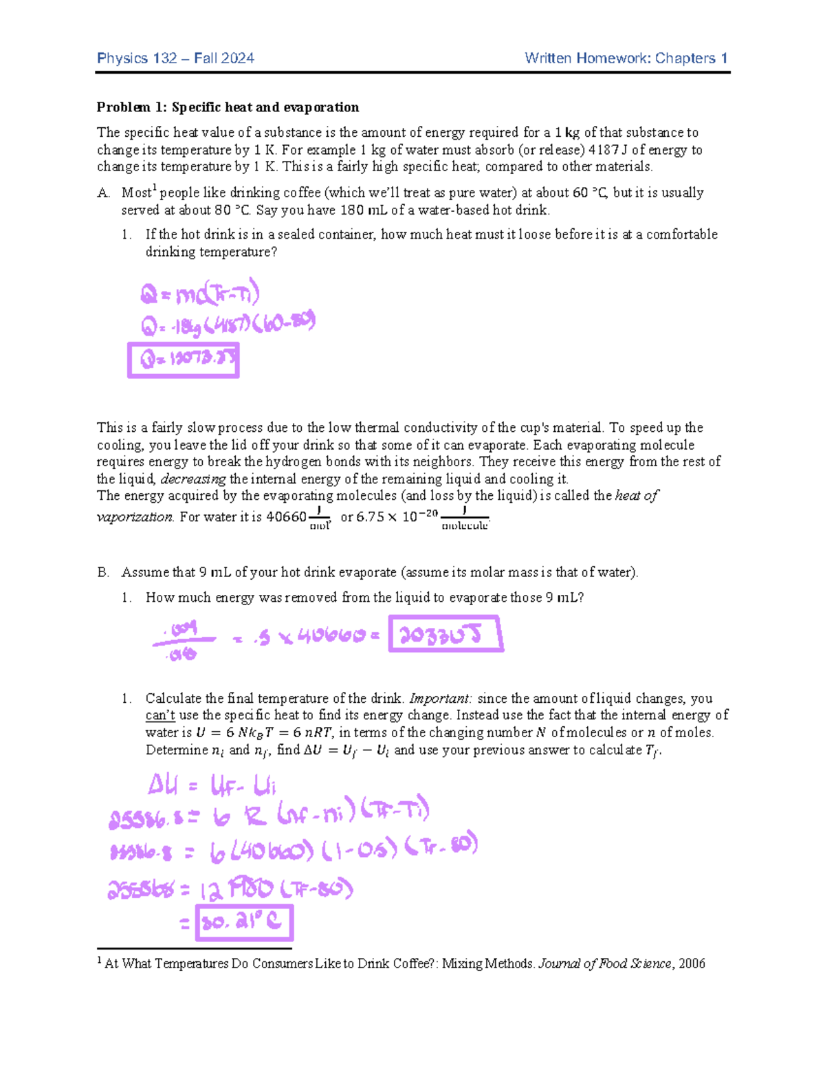 Ch 1 - Written Problems - homework 1 - Physics 132 – Fall 2024 Written ...