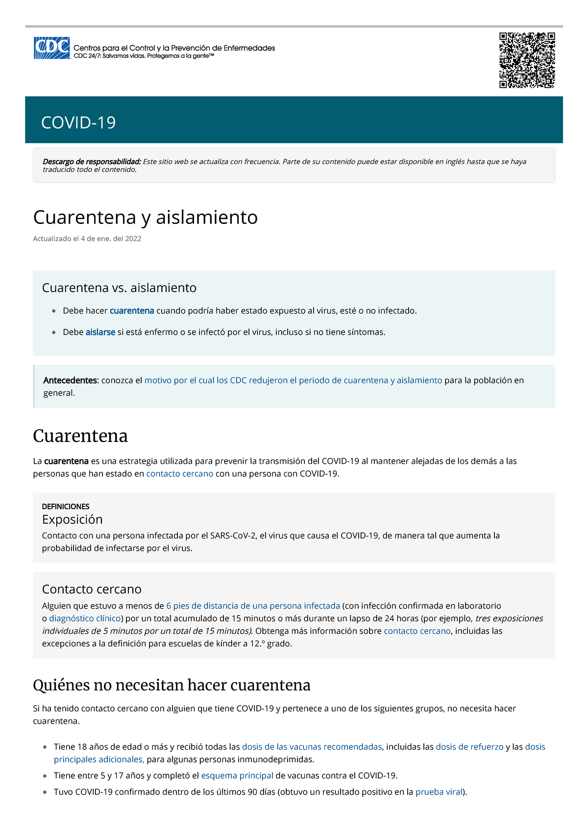 Cuarentena y aislamiento por el Covid-19 - CDC-220 11 6-135208 ...