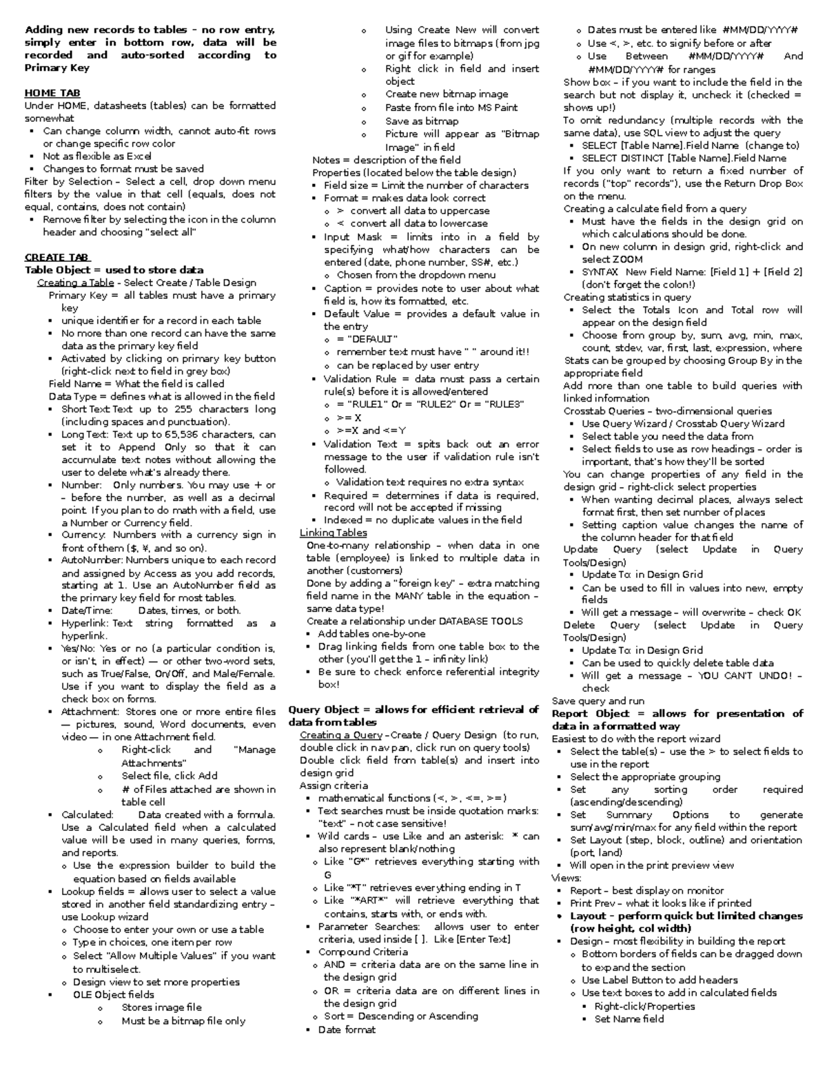 MISY Final Exam Cheat Sheet - Adding new records to tables – no row ...