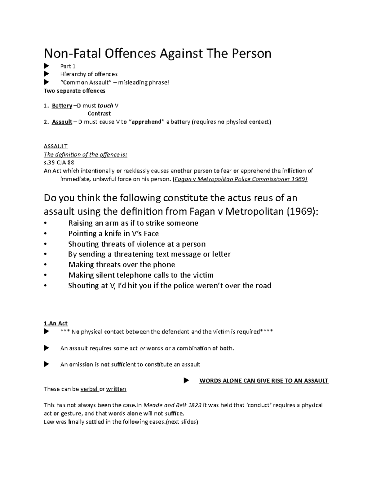 Non fatal offences - Non-Fatal Offences Against The Person Part 1 ...
