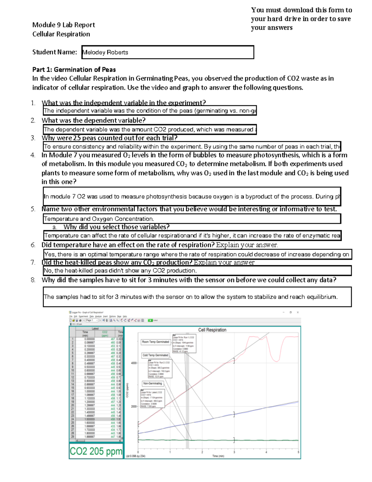 Module 8 Lab Report - n/a - Module 9 Lab Report Cellular Respiration Student Name: Part 1: - Studocu